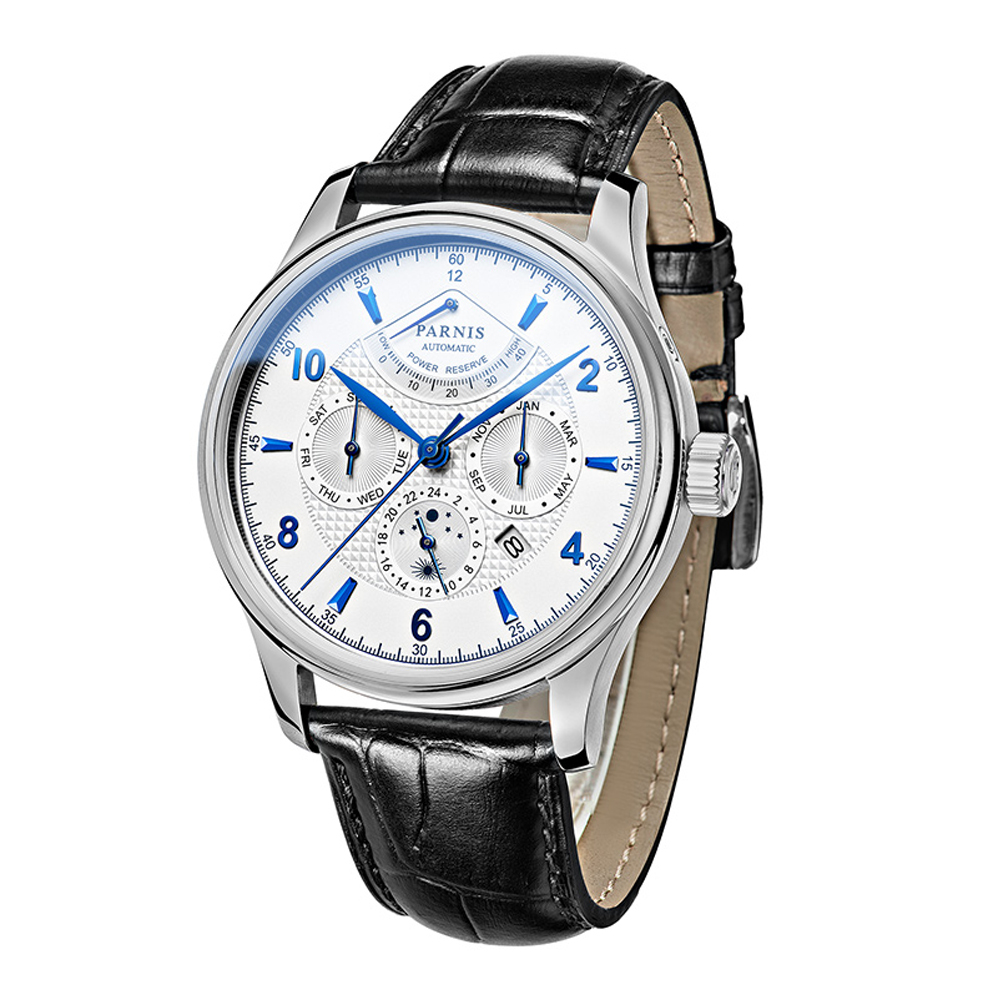 43mm Parnis Miyota Power Reserve Automatic Men's Watch Month Date Day ...